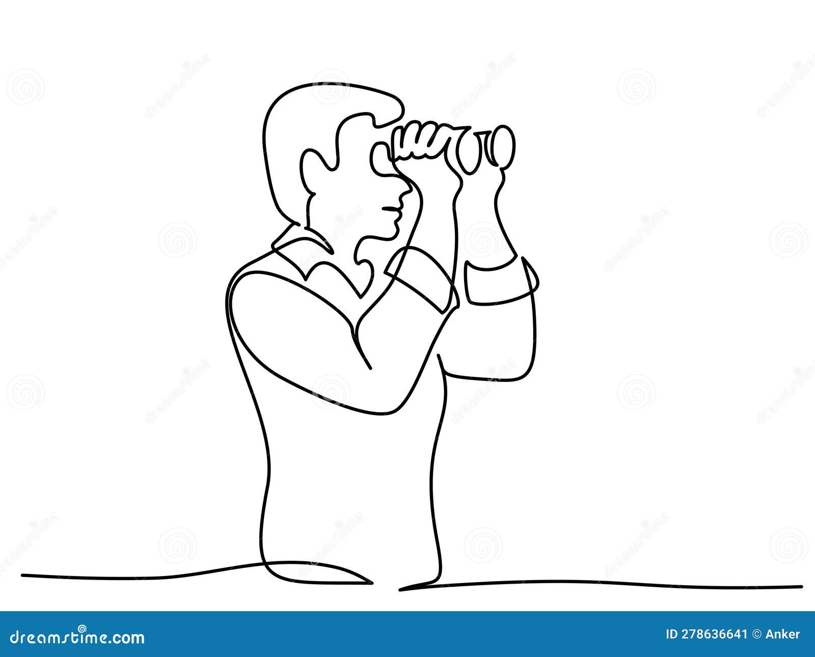 Man Looking into Distance with Binoculars. Continuous One Line Drawing ...