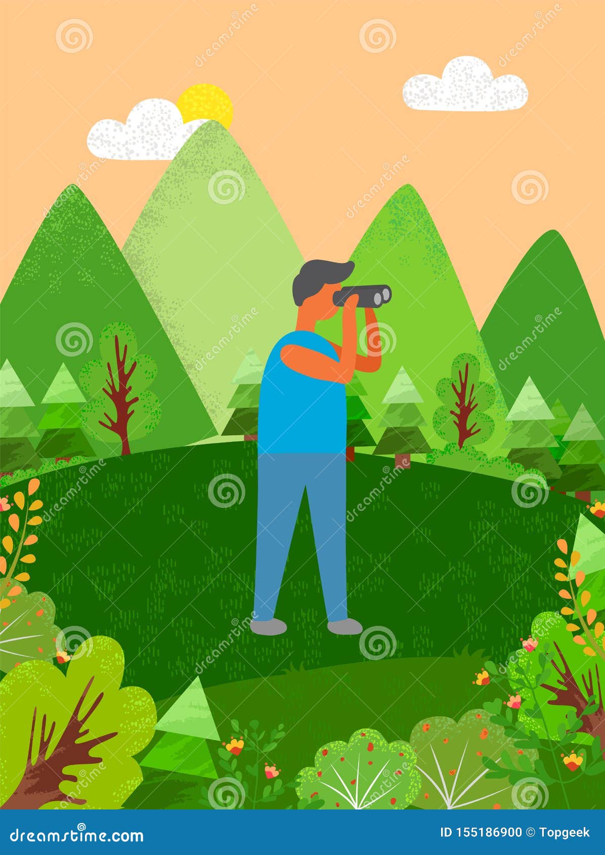 Man Looking in Distance with Help of Binoculars Stock Vector ...