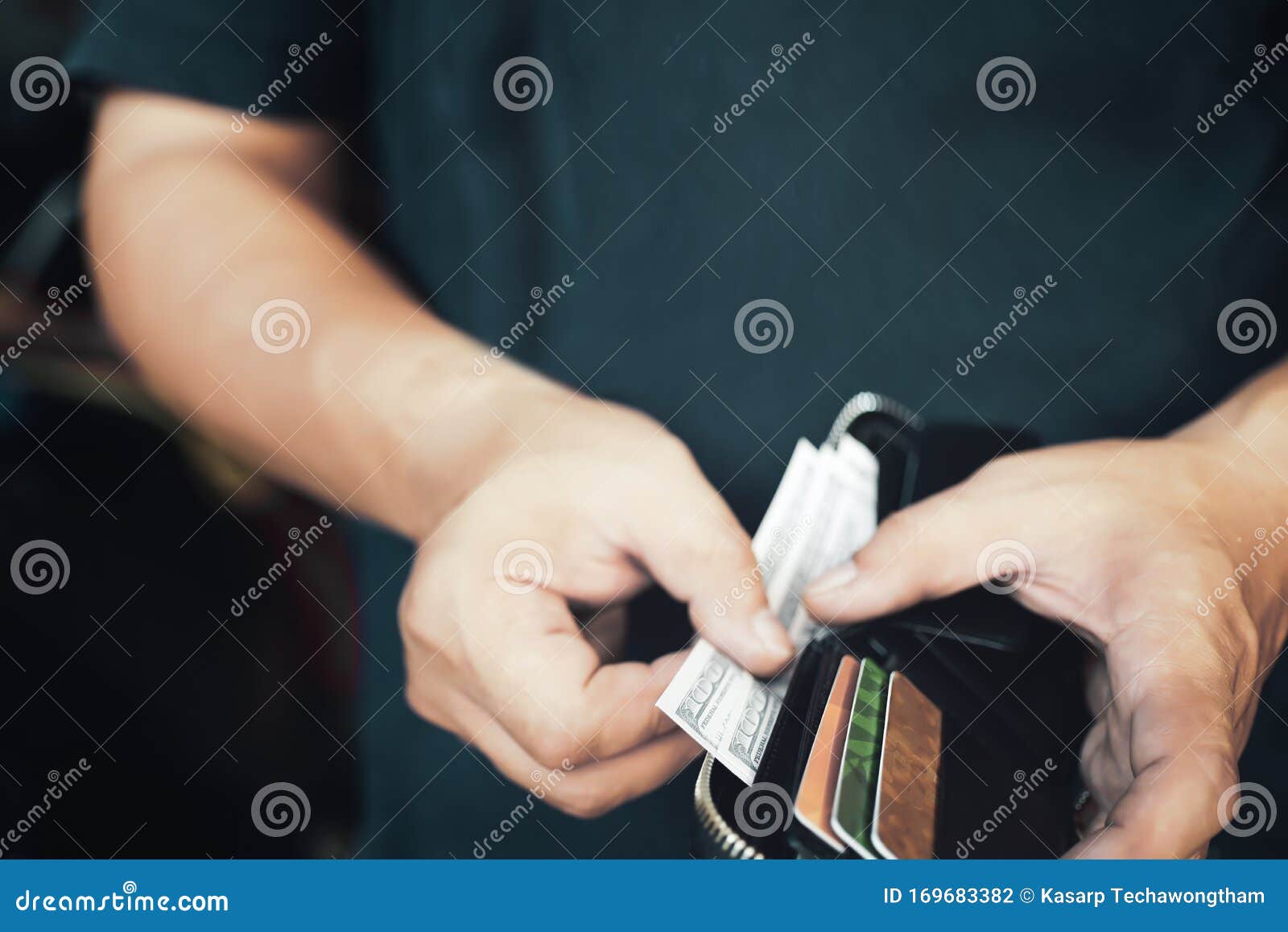 Man Looking Dollars Banknote in the Wallet. Cash. Money and Shoping ...