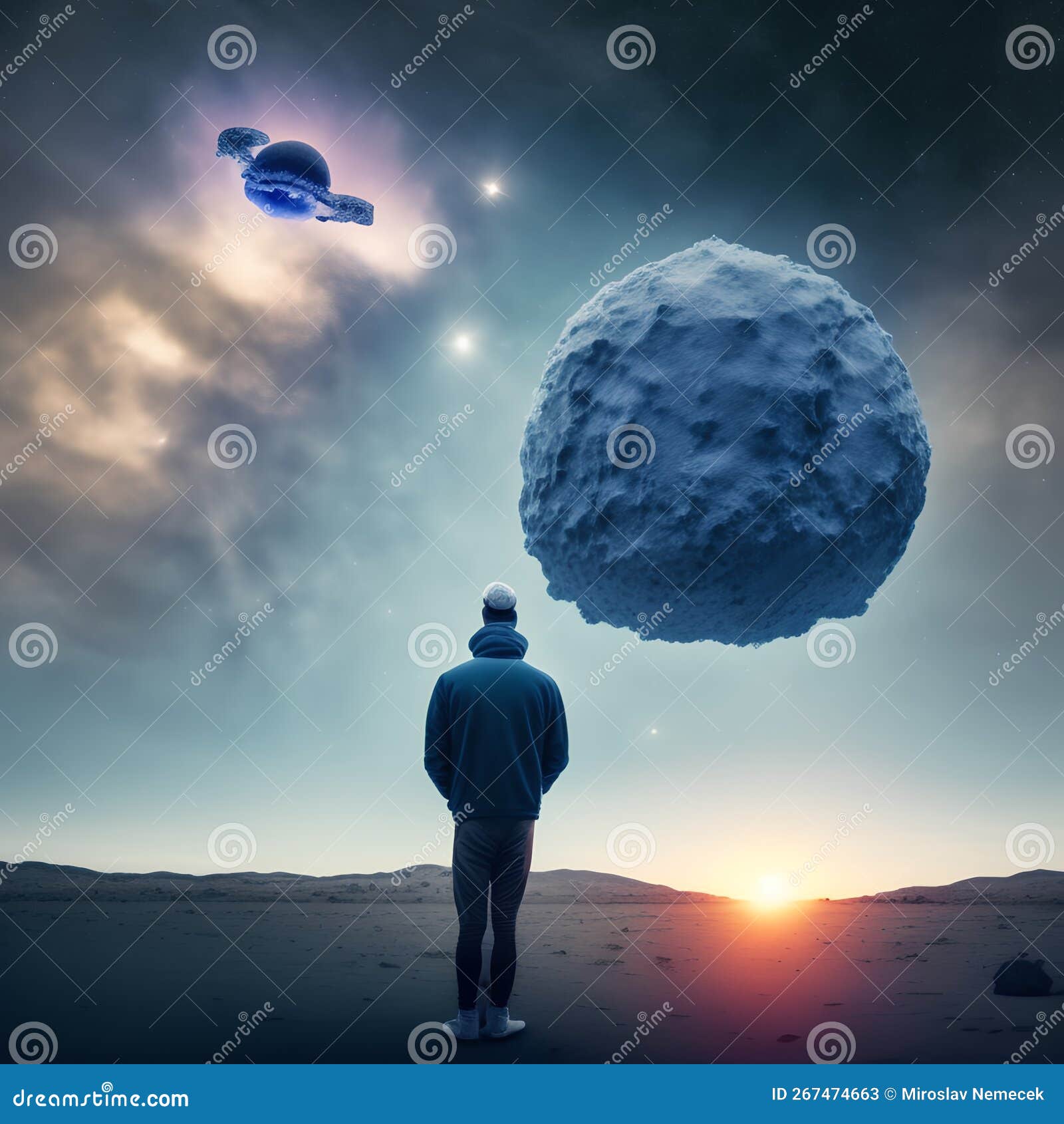 Man Looking at a Doomed Comet, Generative AI Illustration Stock ...