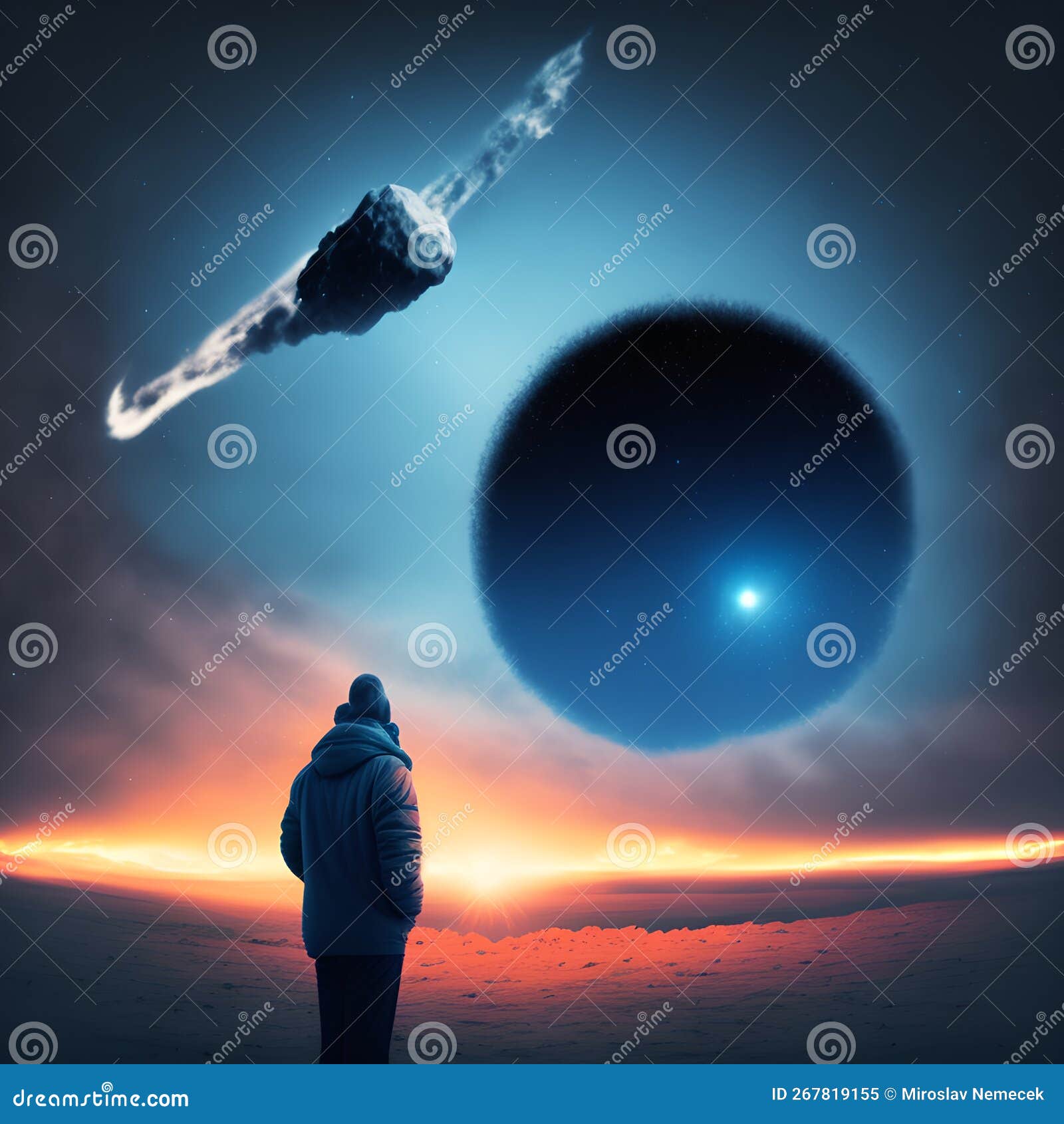 Man Looking at a Doomed Comet, Generative AI Illustration Stock ...
