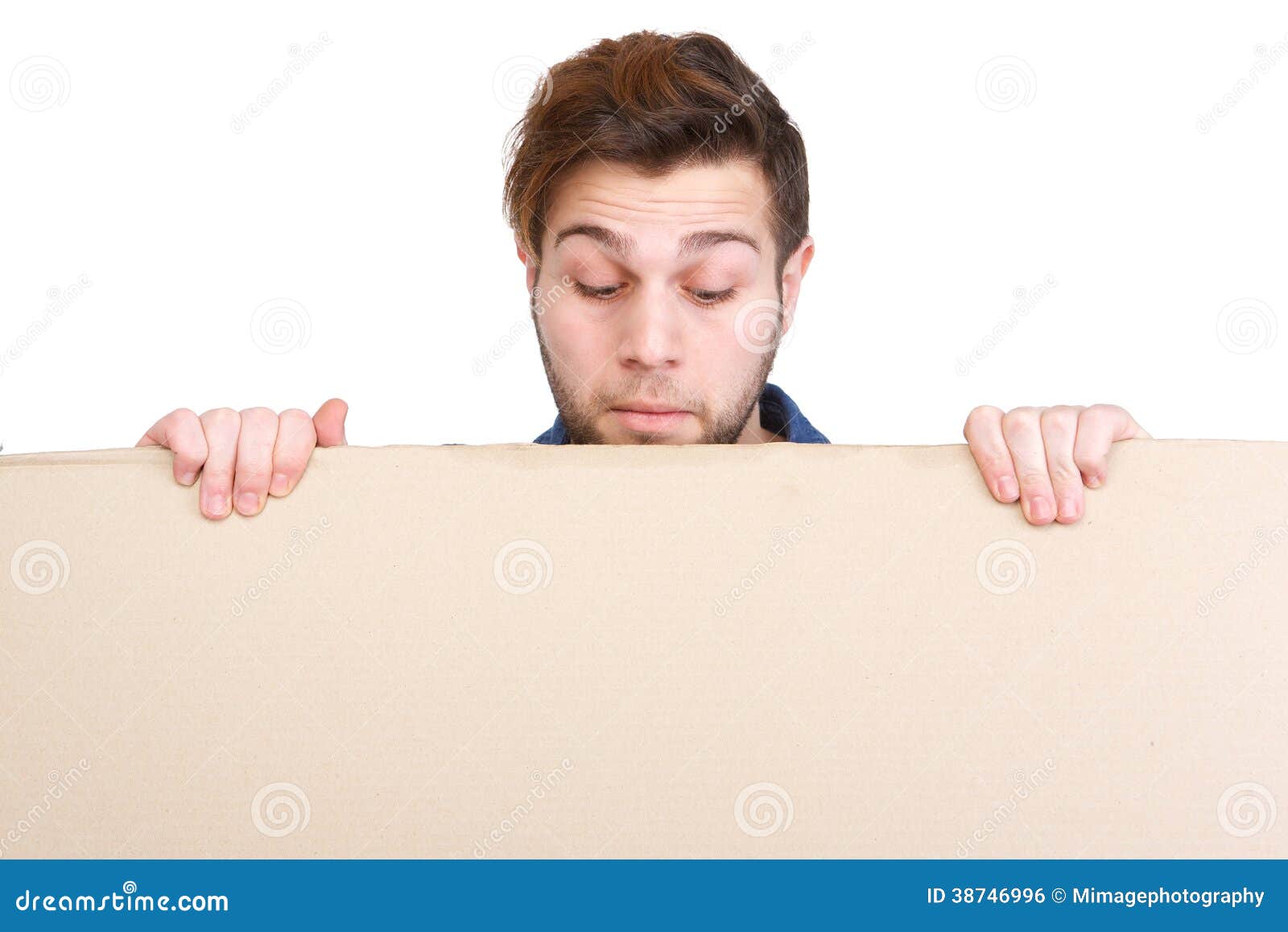 Man Looking Down on Blank Poster Sign Stock Photo - Image of board ...