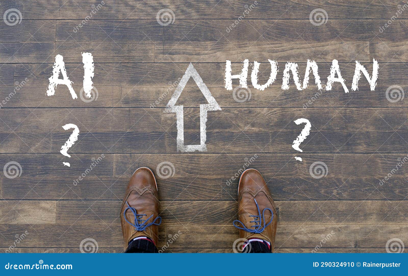 Man Looking Down at the Words Artificial Intelligence - AI - and Human ...