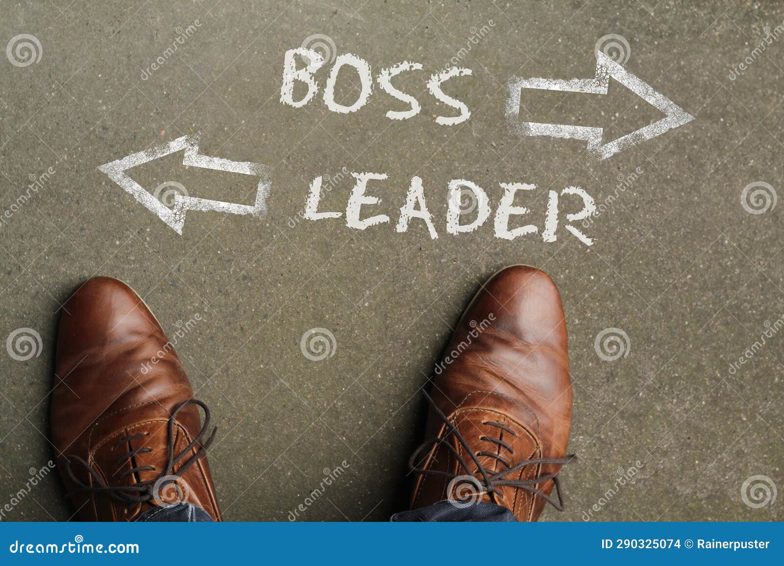 Man Looking Down at the Words Boss and Leader Stock Photo - Image of ...