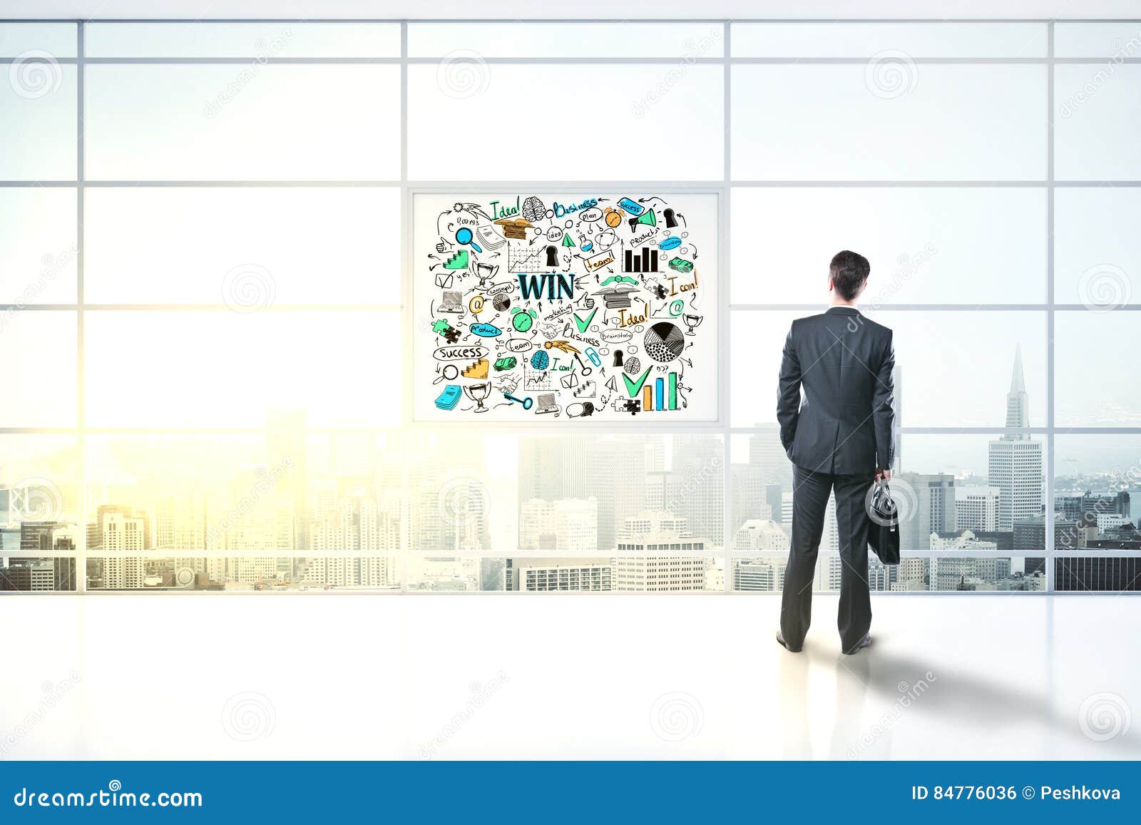 Man Looking on Drawing Success Sketch Stock Photo - Image of render ...