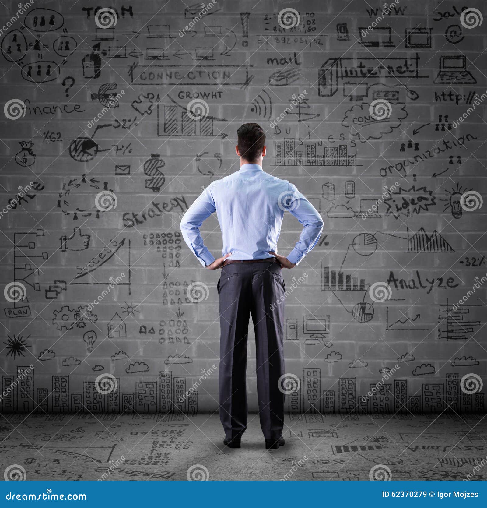 Man Looking at Drawing Wall Stock Image - Image of meeting, education ...