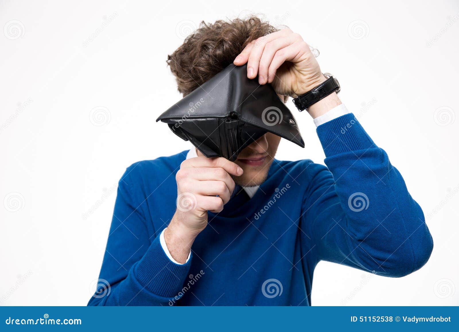 Man Looking through Empty Wallet at the Camera Stock Photo - Image of ...