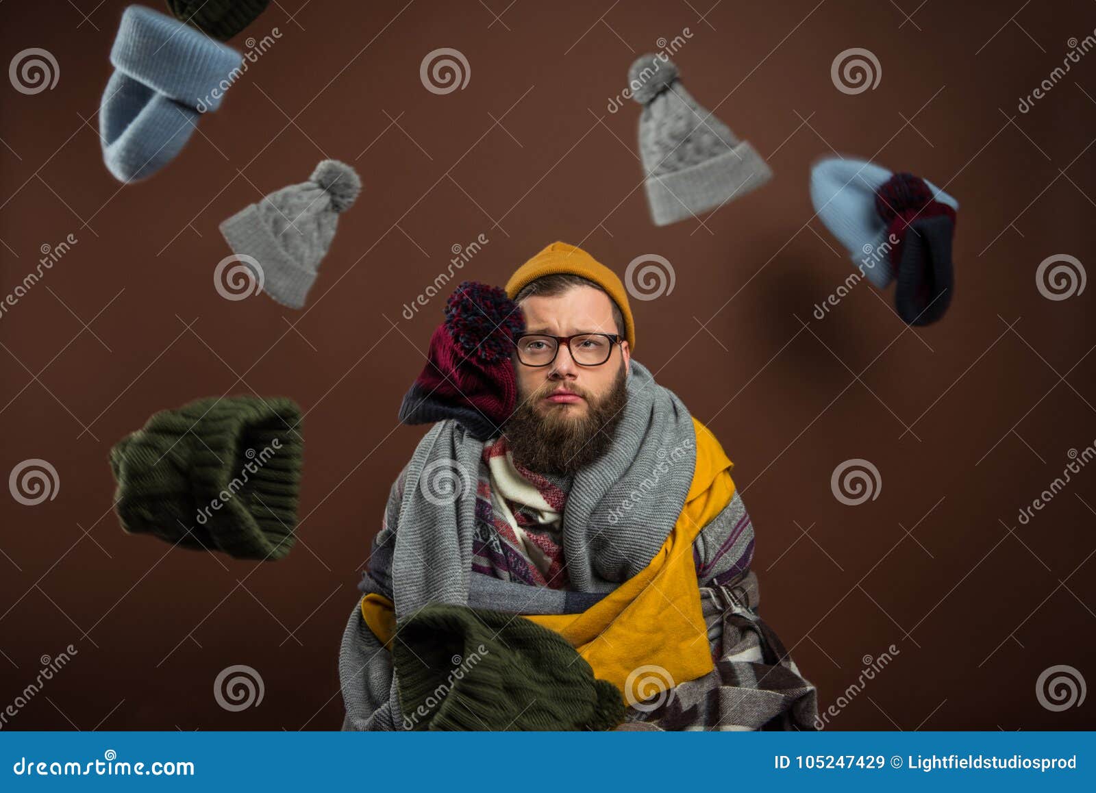 Man Looking on Falling Hats Stock Image - Image of people, cold: 105247429