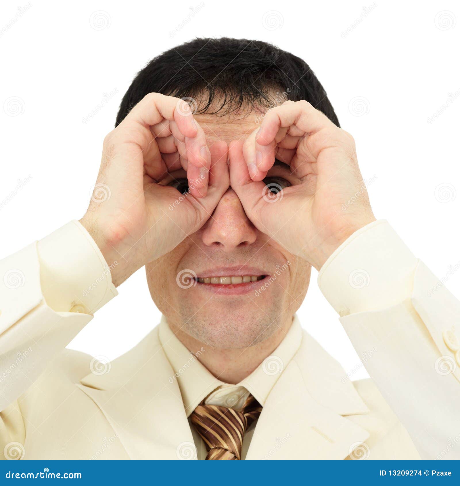 Man Looking through Fingers Like Binoculars Stock Photo - Image of ...