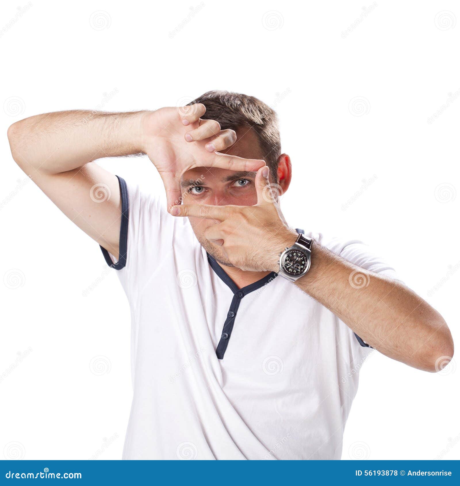 A Man Looking and Focusing through His Hands Stock Photo - Image of ...