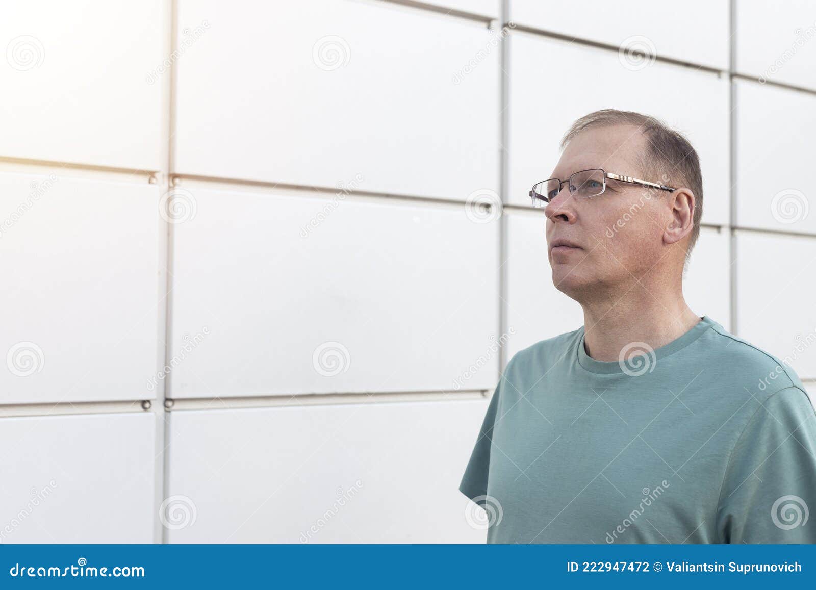 Man Looking Forward in Future Near Lined Wall. Watching Perspectives ...