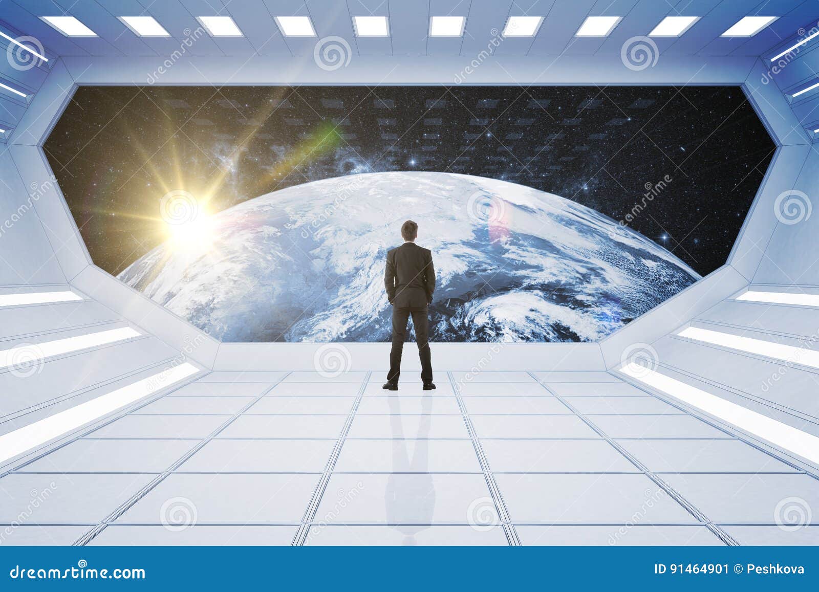 Man looking at globe stock image. Image of earth, bright - 91464901
