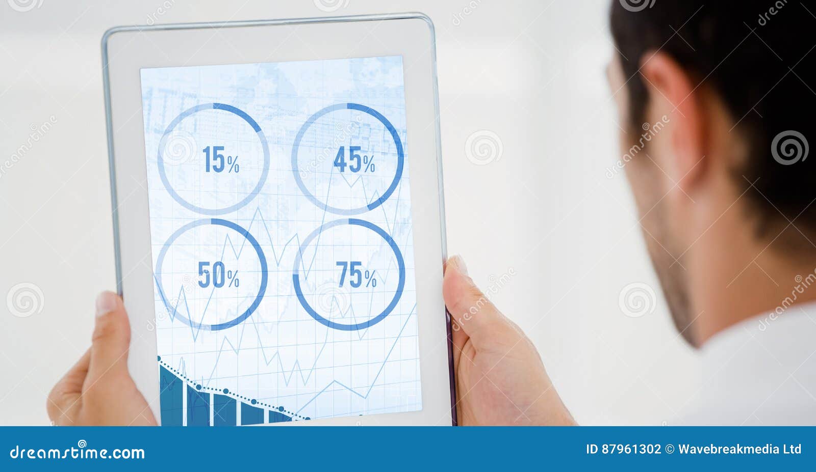 Man Looking at Graph Chart on Digital Tablet Stock Photo - Image of ...