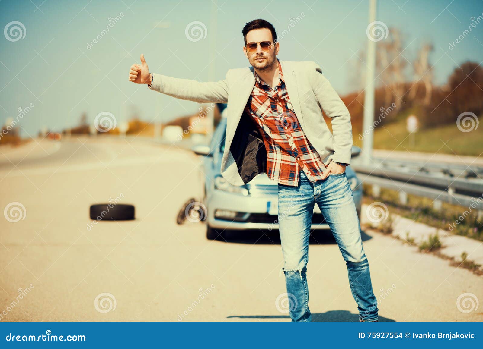 Man Looking for Help after a Car Breakdown Stock Photo - Image of ...