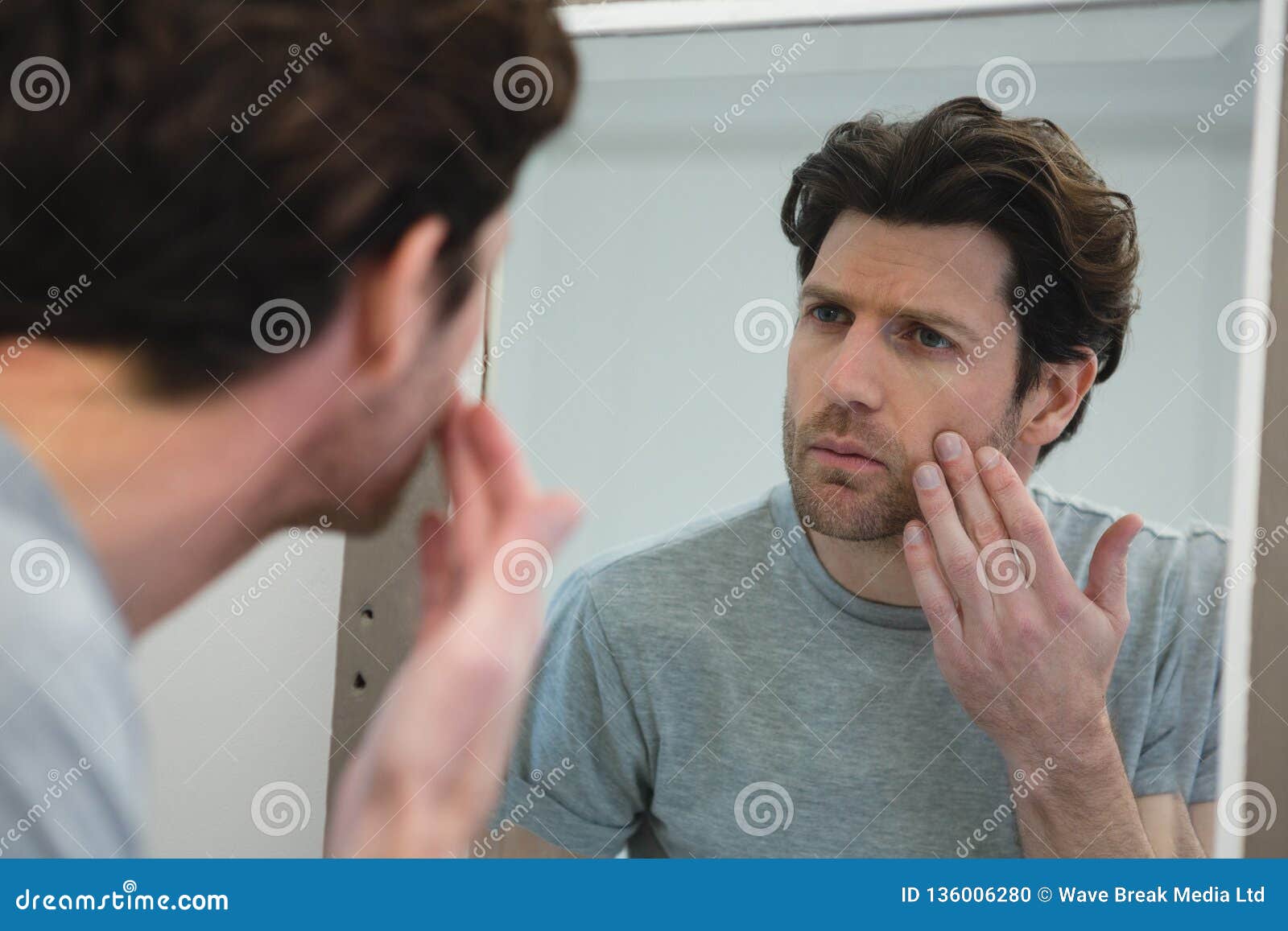 Man Looking His Face in Mirror Stock Photo - Image of authentic, real ...