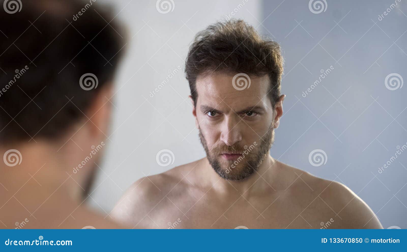 Man Looking at His Mirror Reflection with Hatred and Shame, Feeling ...