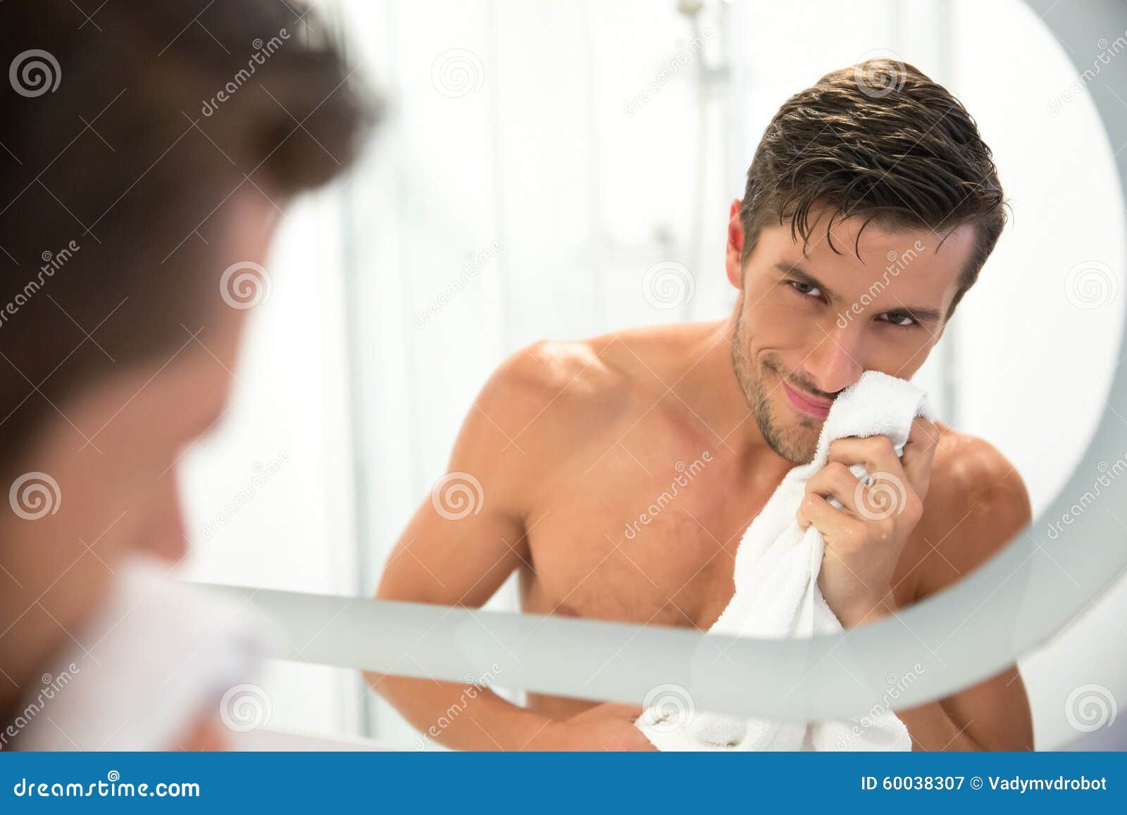 Man Looking at His Reflection in the Mirror Stock Image - Image of care ...