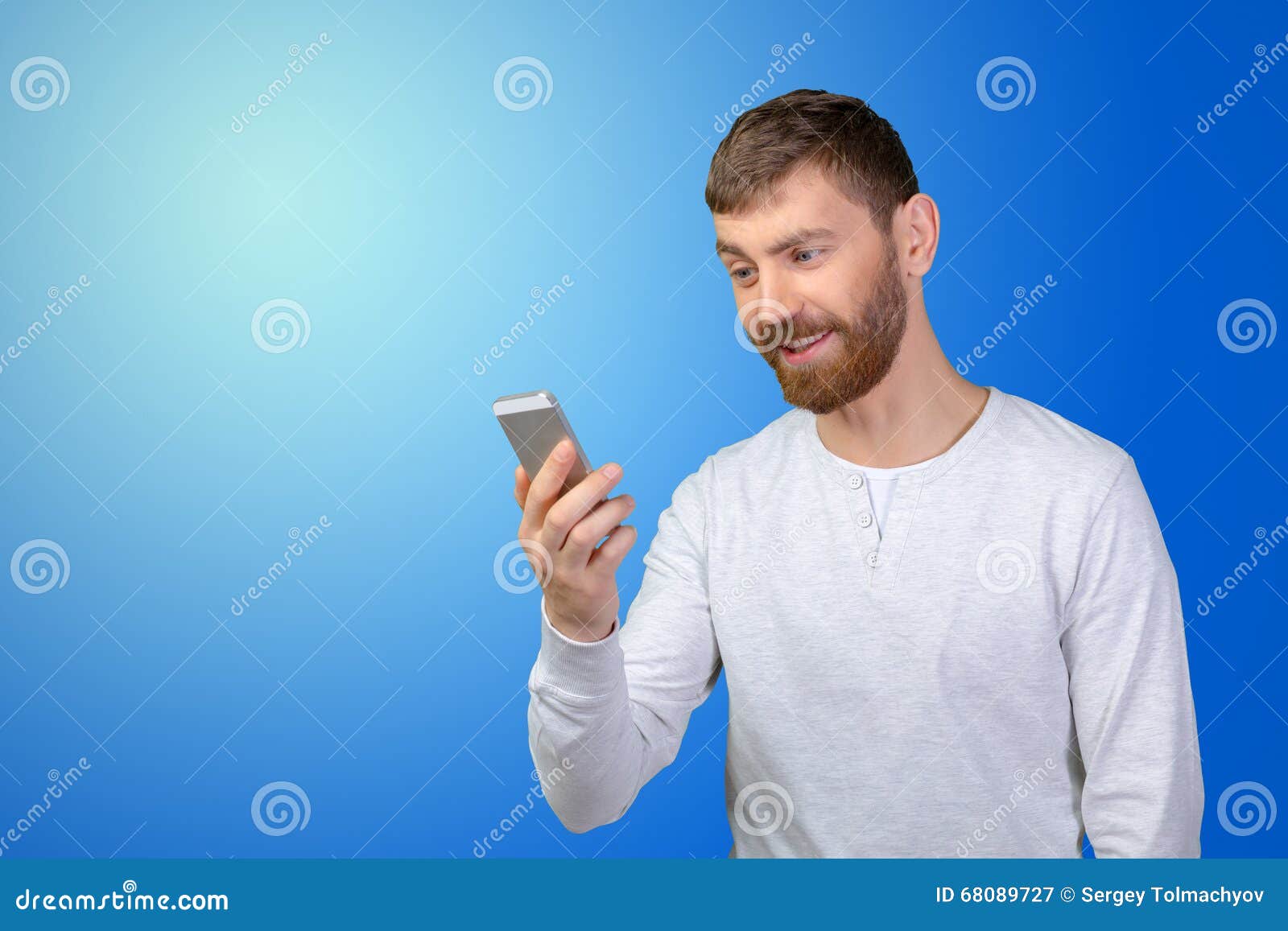 Man Looking At His Smartphone Stock Image Image Of Adult Mobile