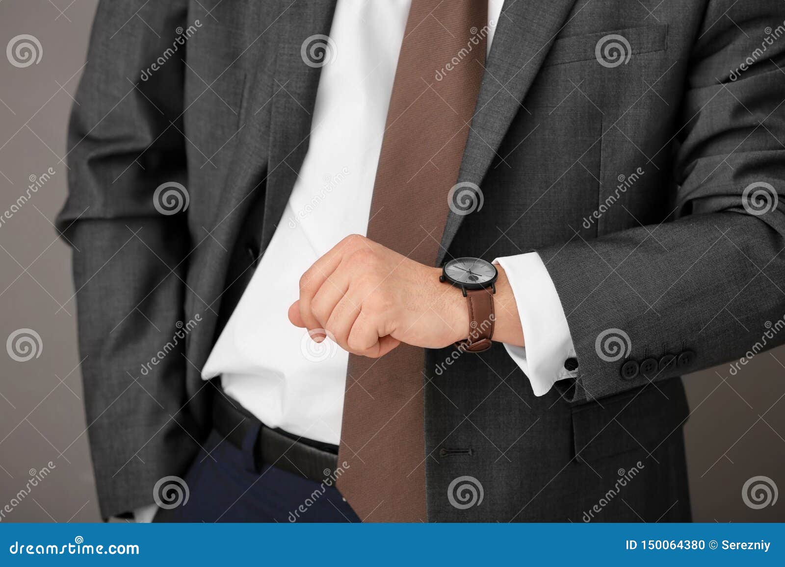 Man Looking at His Watch, Closeup. Time Management Concept Stock Photo ...