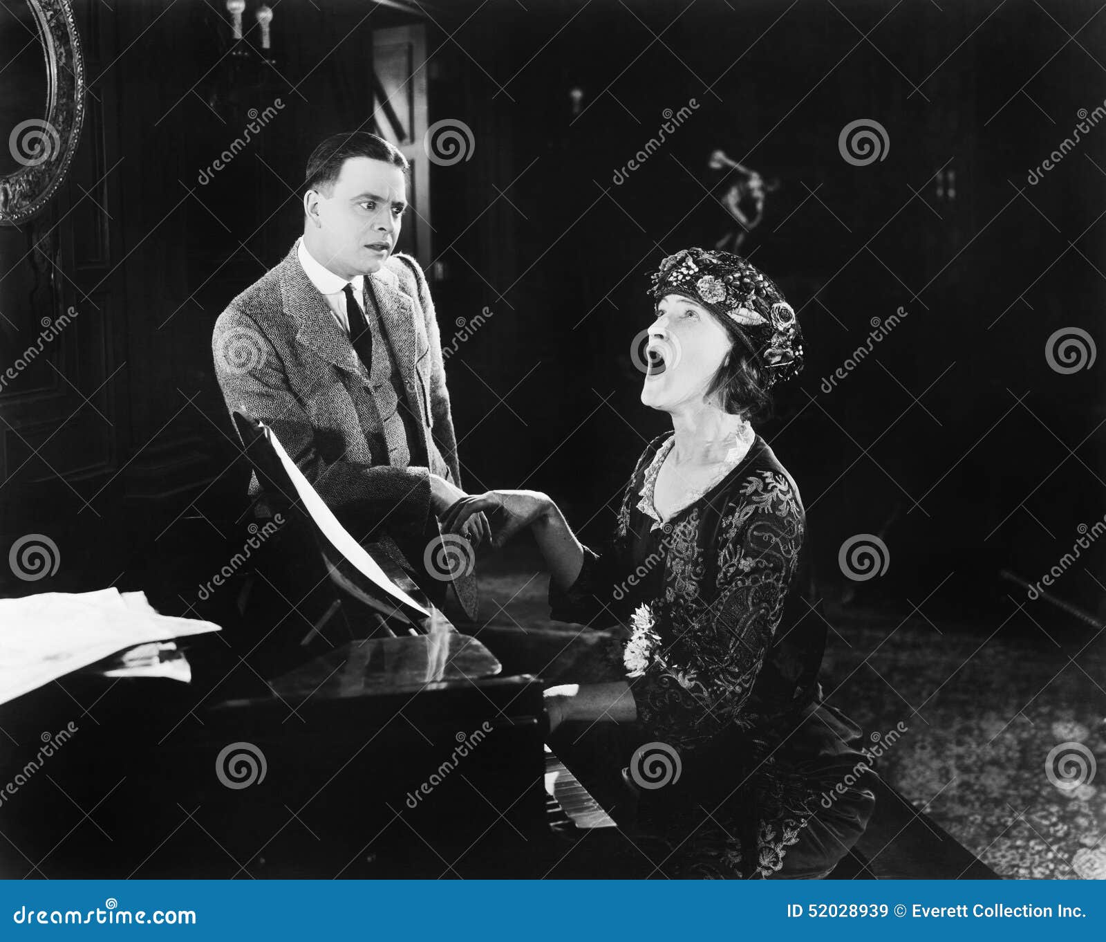 Man Looking in Horror at a Singing Woman Stock Image - Image of face ...