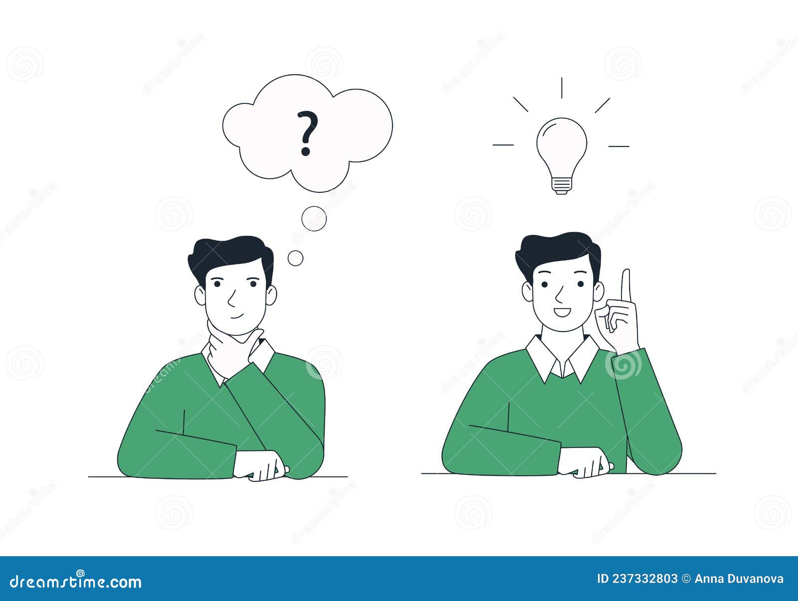 Man is Looking for an Idea, Pondering a Question. Flat Vector ...