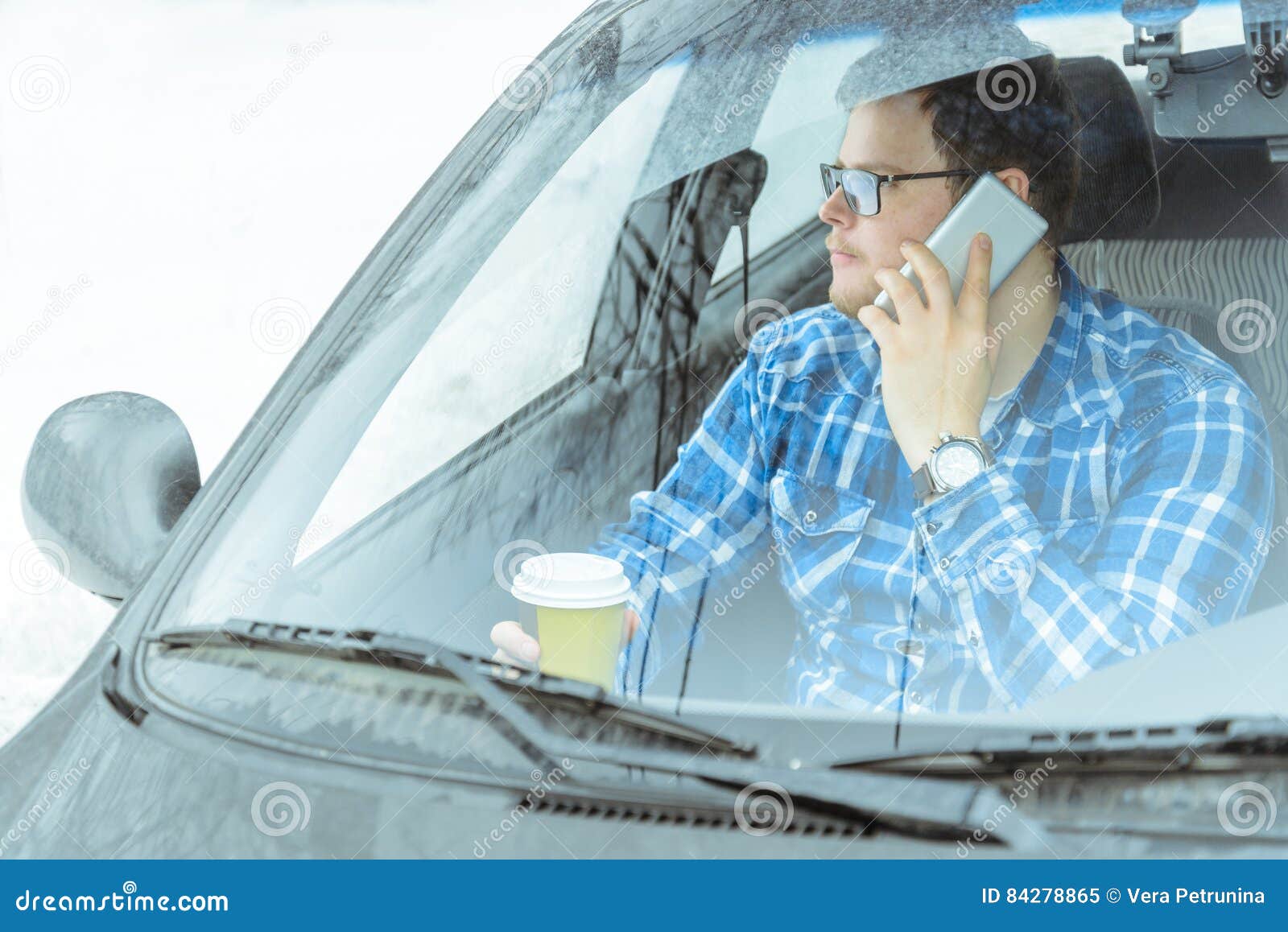 Man Looking Info in Phone while Sitting in Car Stock Image - Image of ...