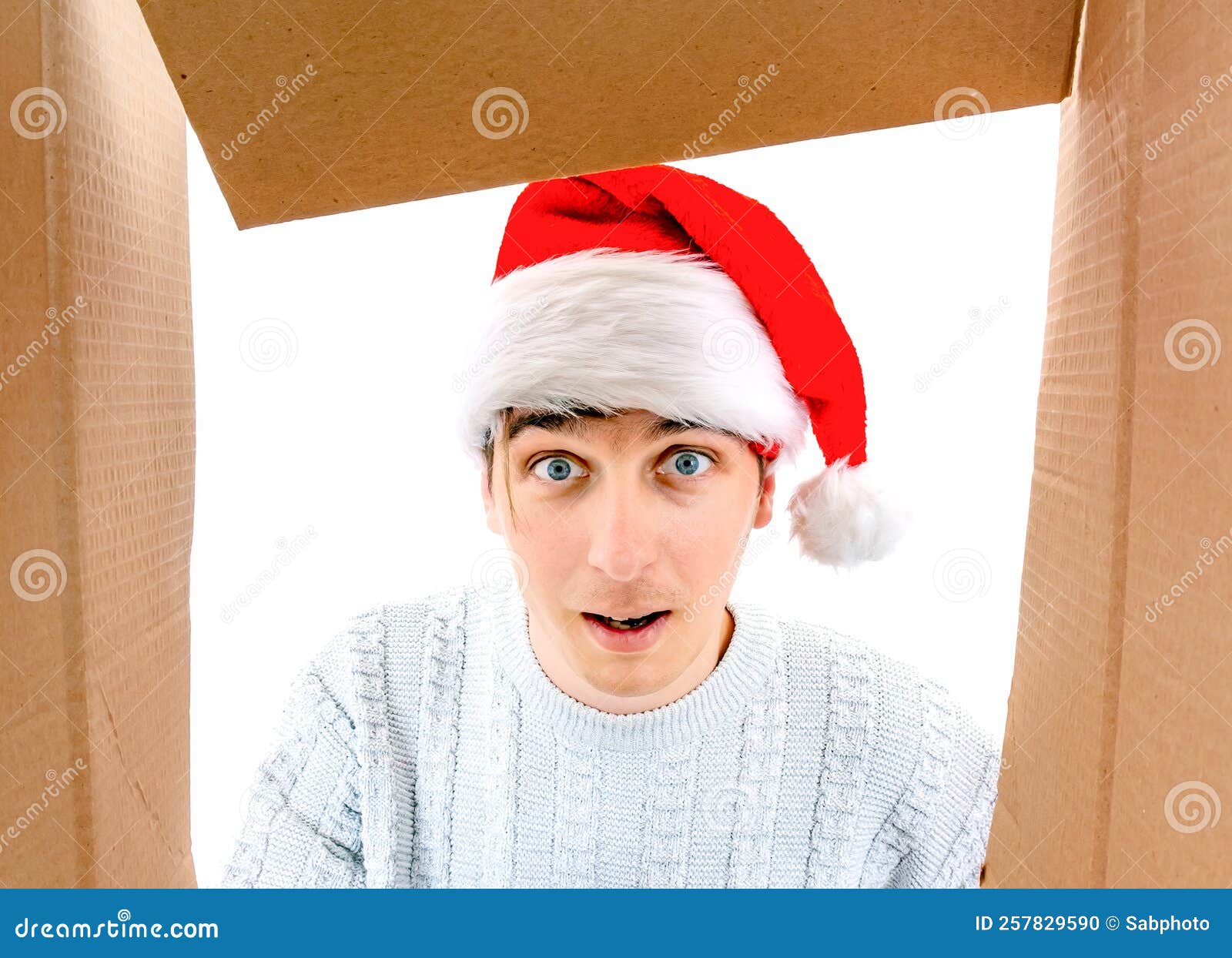 Man looking inside a box stock photo. Image of santa - 257829590