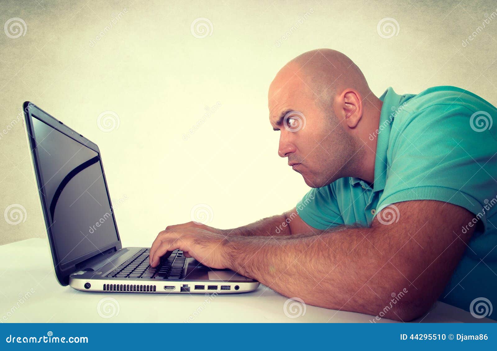 Man Looking at Laptop Computer Stock Photo - Image of expression ...