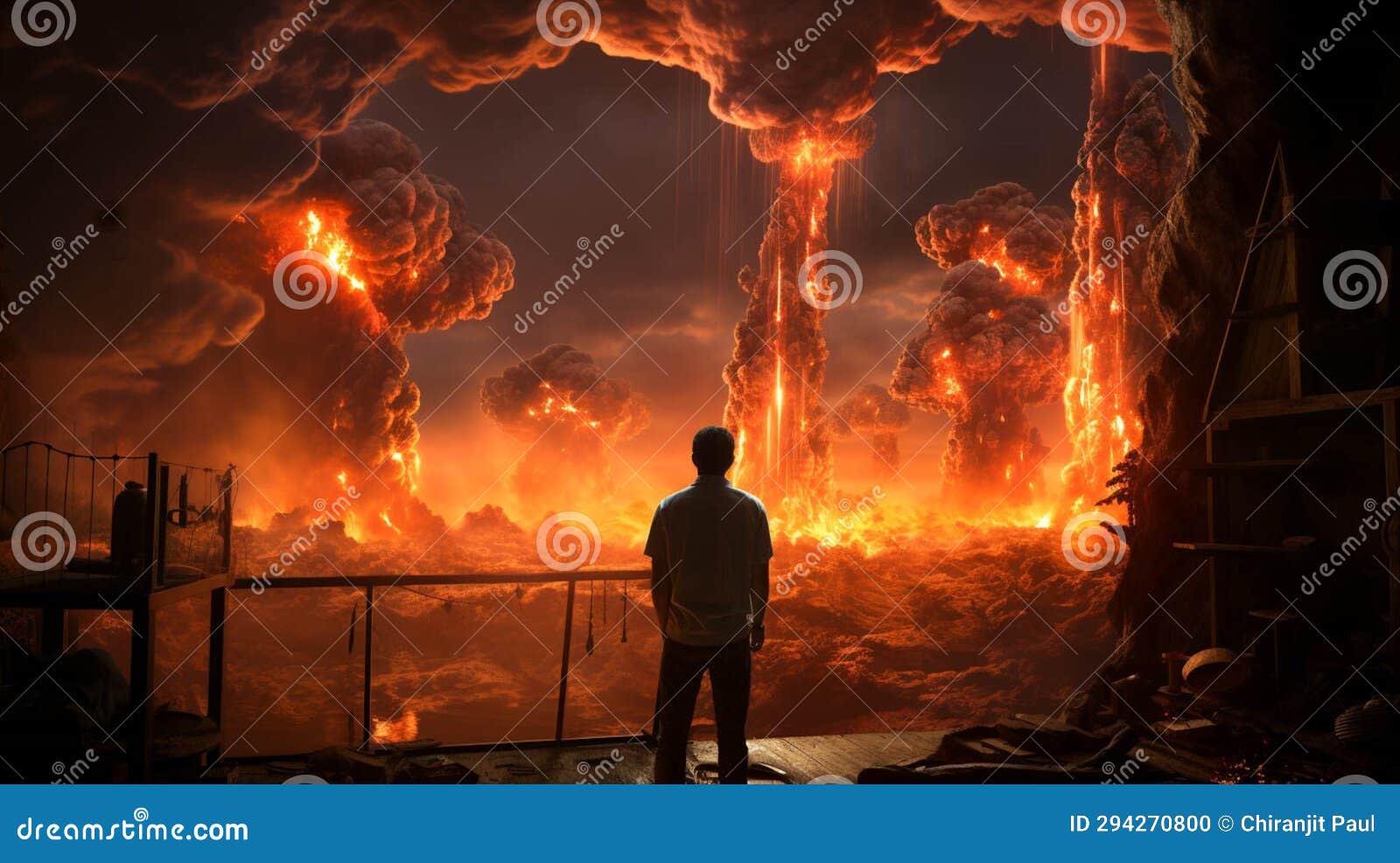 A Man Looking at a Large Explosion at His Room Stock Photo - Image of ...