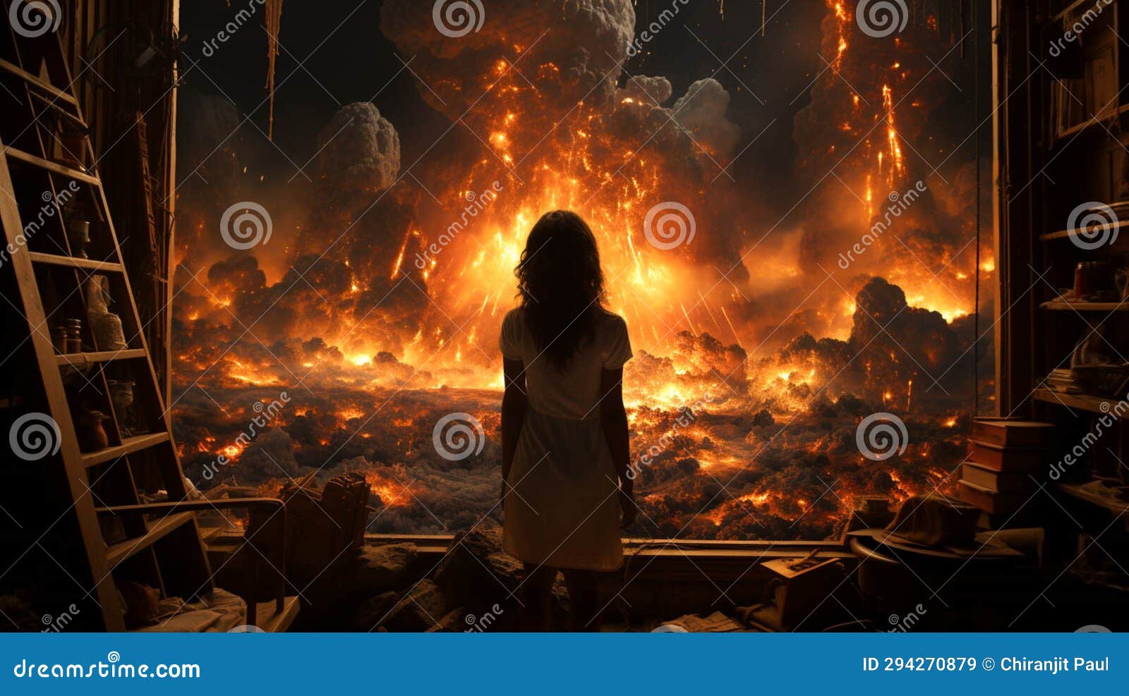 A Man Looking at a Large Explosion at His Room Stock Image - Image of ...