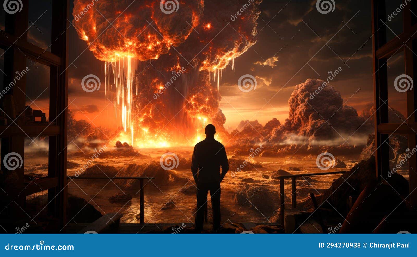 A Man Looking at a Large Explosion at His Room Stock Photo - Image of ...
