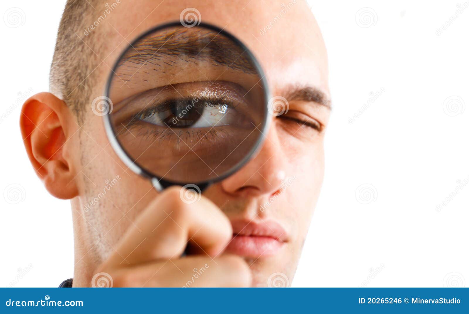 Man looking through a lens stock photo. Image of look - 20265246