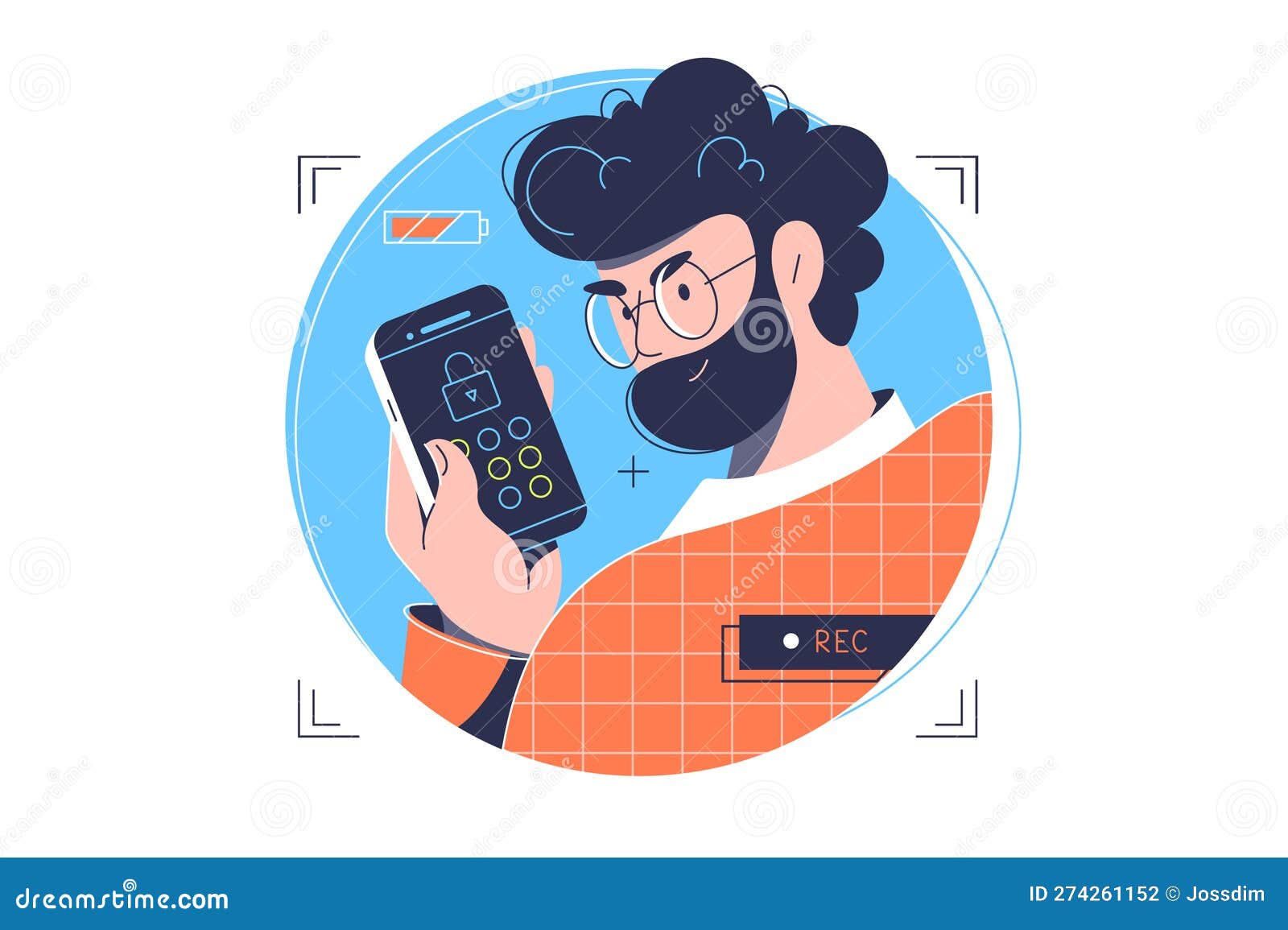 Man Looking on Locked Phone Screen Stock Vector - Illustration of ...