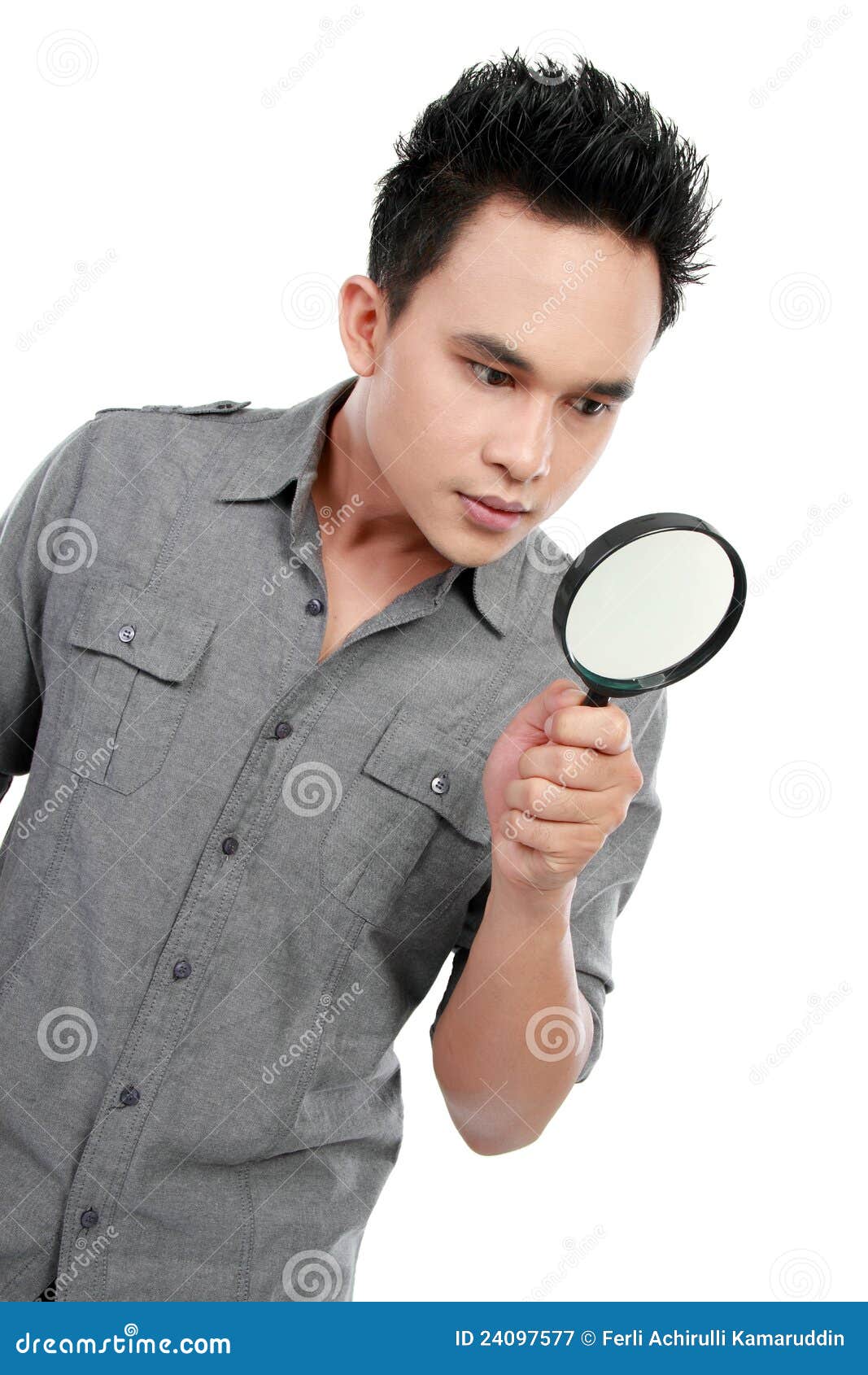 Man Looking through a Magnifying Glass Stock Image - Image of face ...