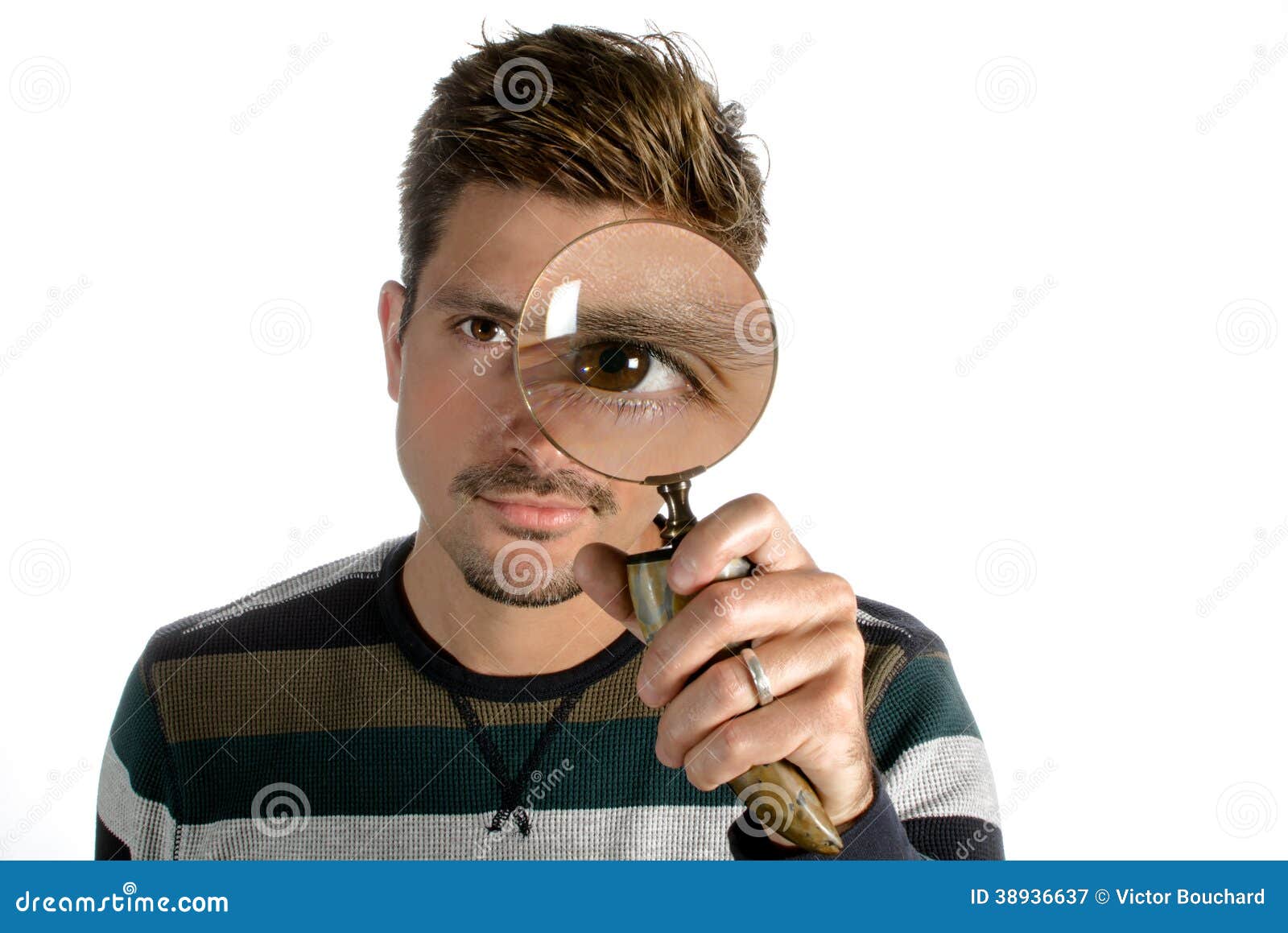 Man Looking through Magnifying Glass Stock Image - Image of watching ...