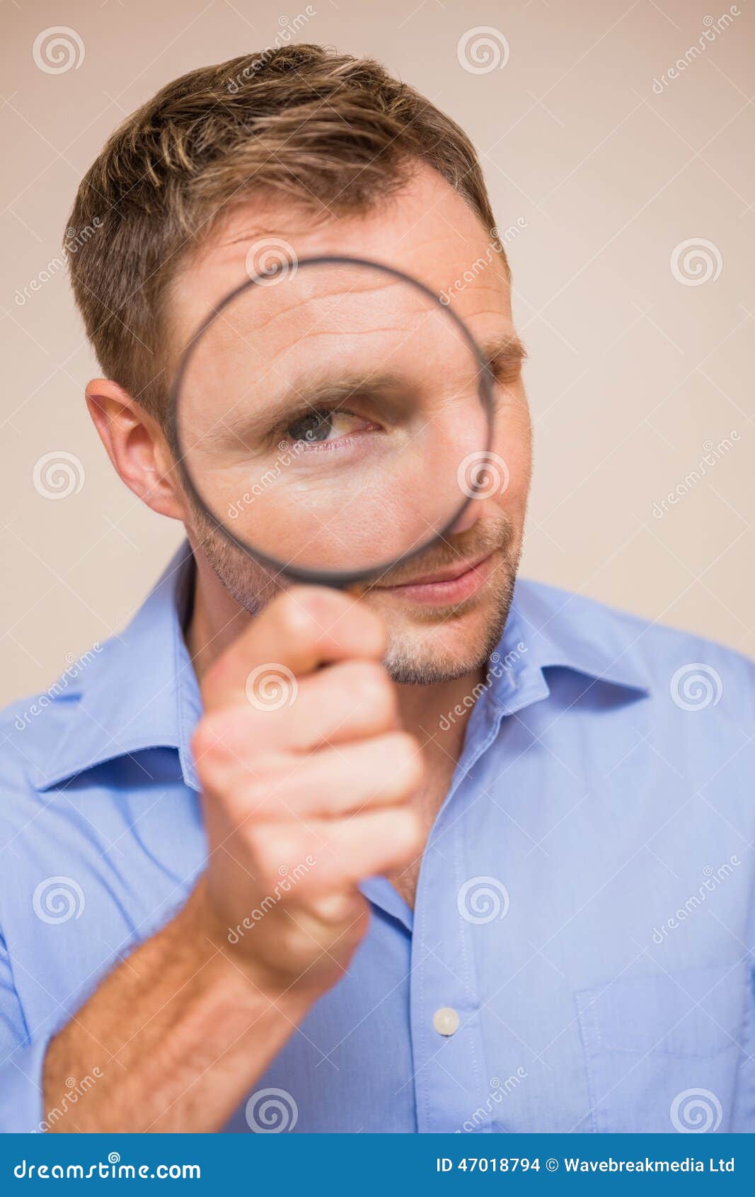 Man Looking through Magnifying Glass Stock Photo - Image of curiosity ...