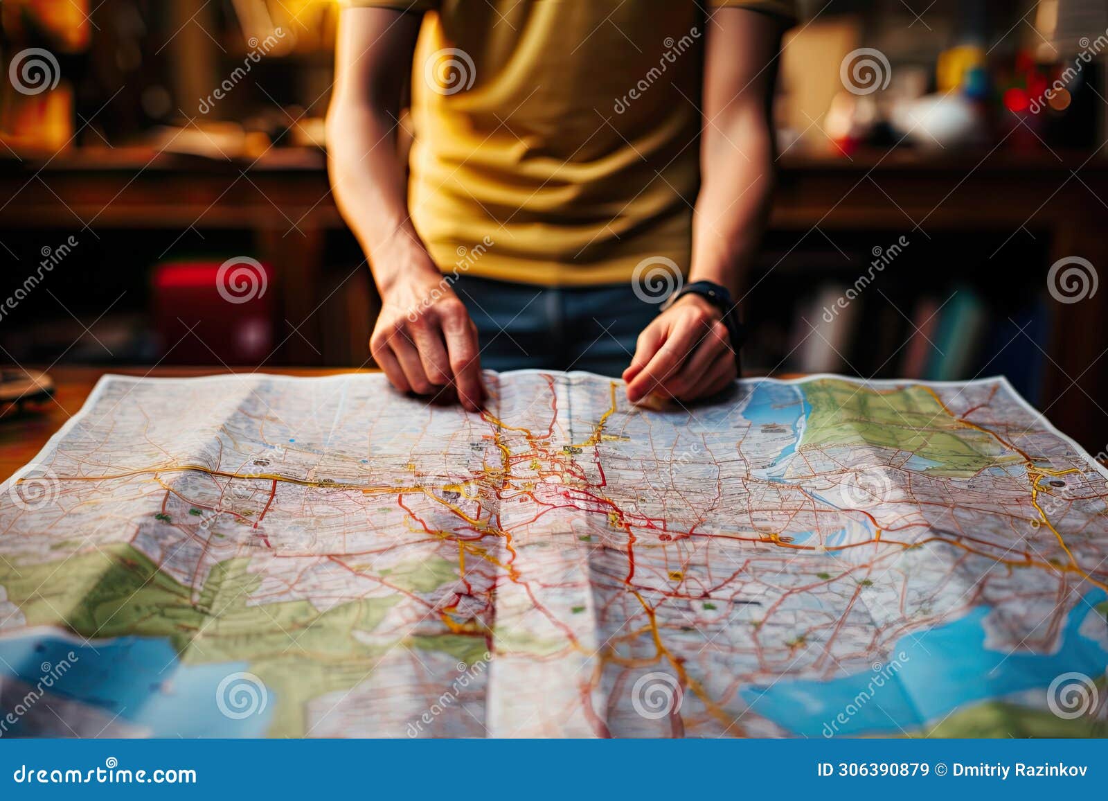 Man Looking at Map on Table Stock Image - Image of knowledge, looking ...