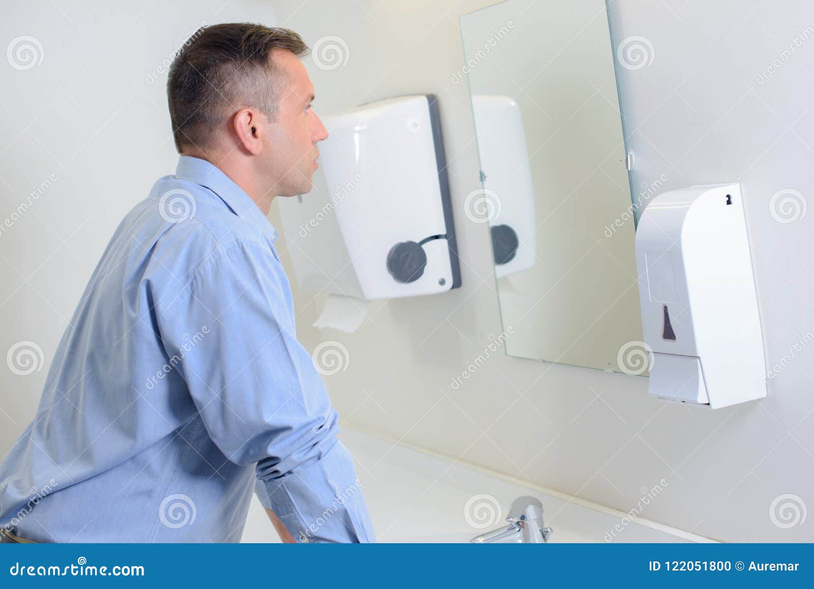 Man Looking in Mirror in Restroom Stock Photo - Image of motivational ...