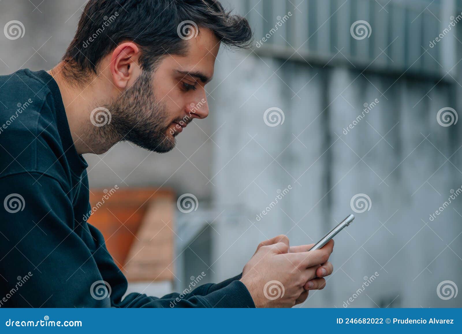 Man with mobile phone stock photo. Image of message - 246682022