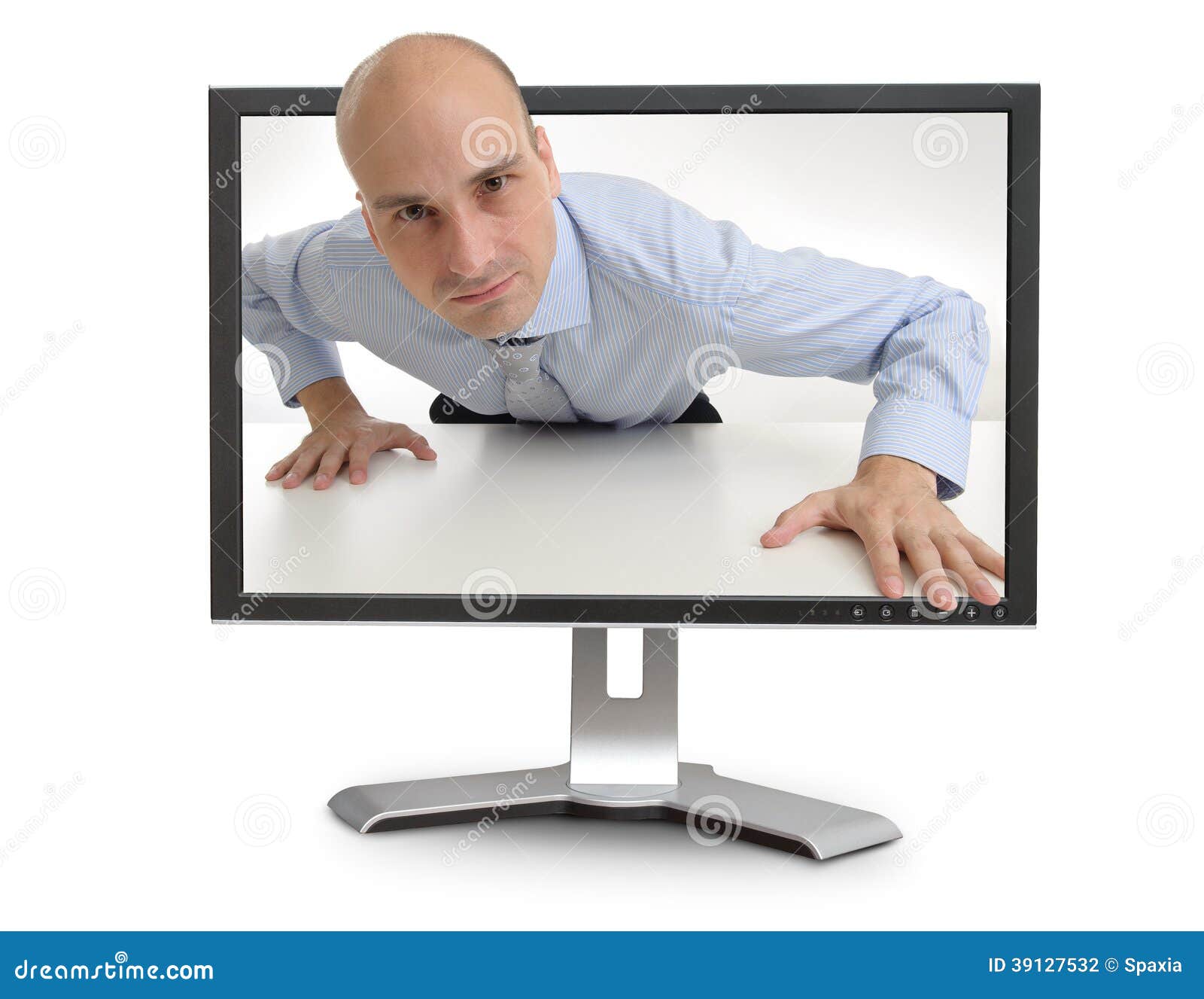 Man Looking through the Monitor Stock Photo - Image of male, front ...