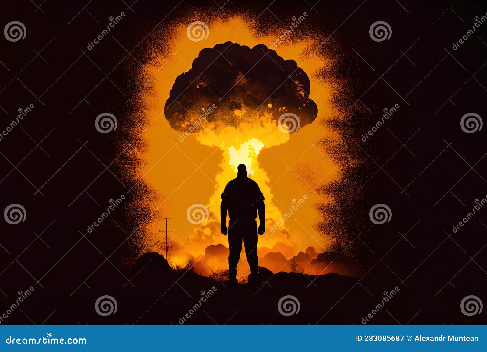 Man Looking at Nuclear Explosion. Stock Illustration - Illustration of ...