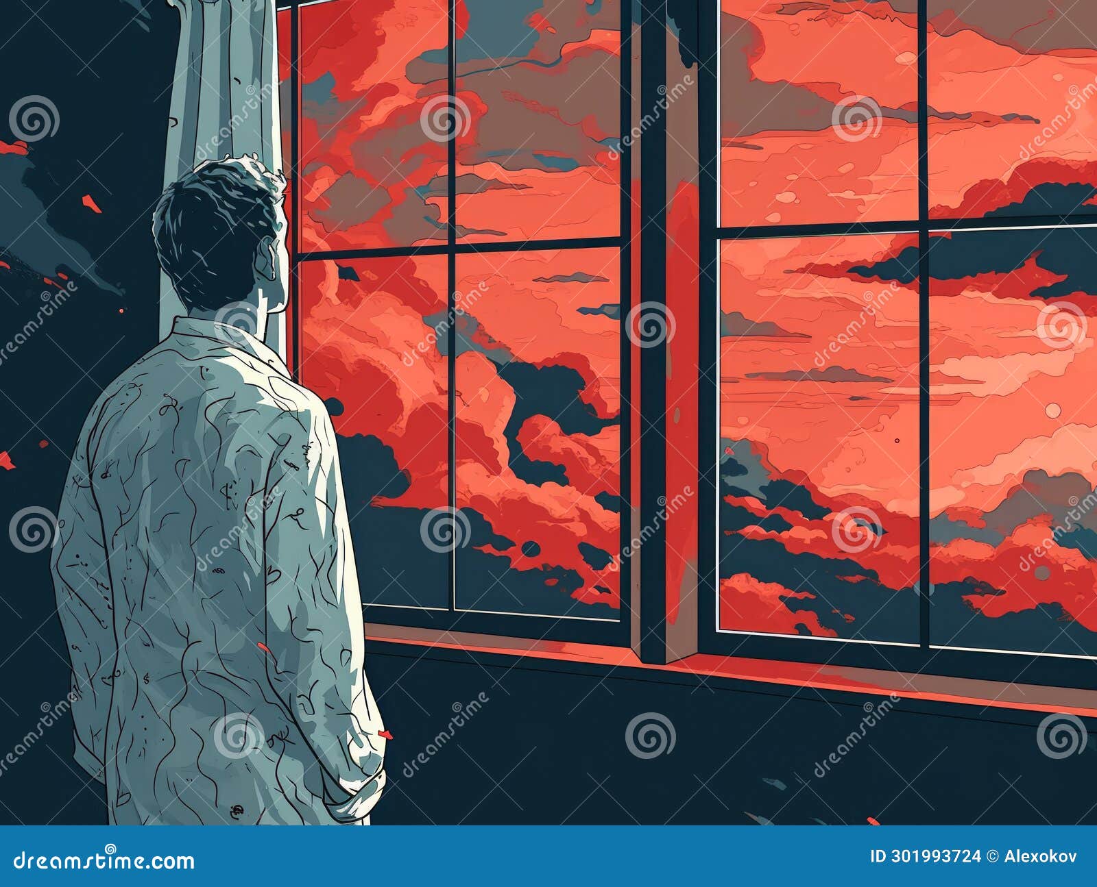 Man Looking Out the Window. Illustration of a Man Looking Out the ...