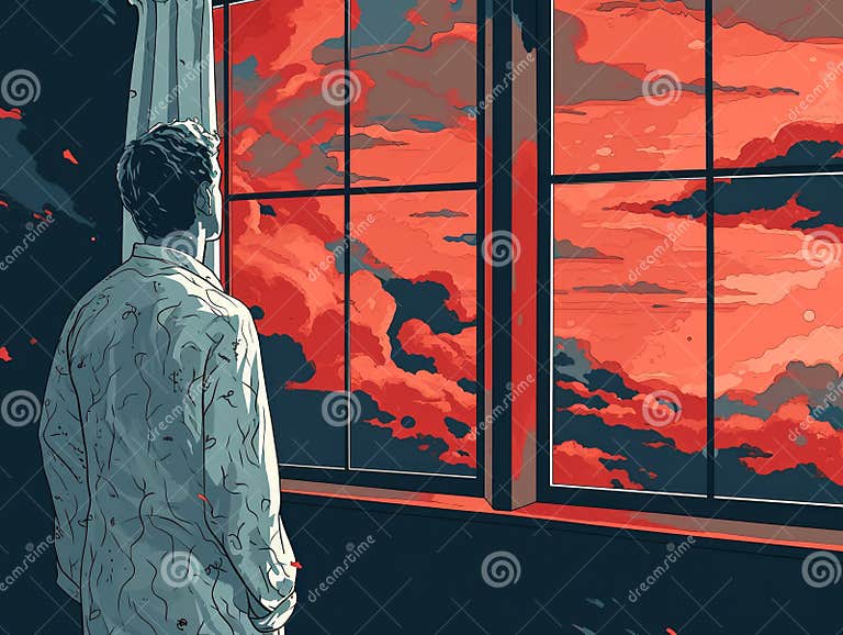 Man Looking Out the Window. Illustration of a Man Looking Out the ...