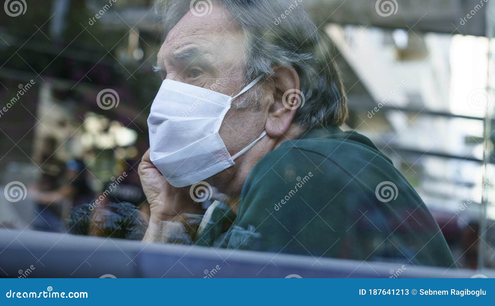 Man Looking Out Window with Mask Stock Image - Image of face, health ...