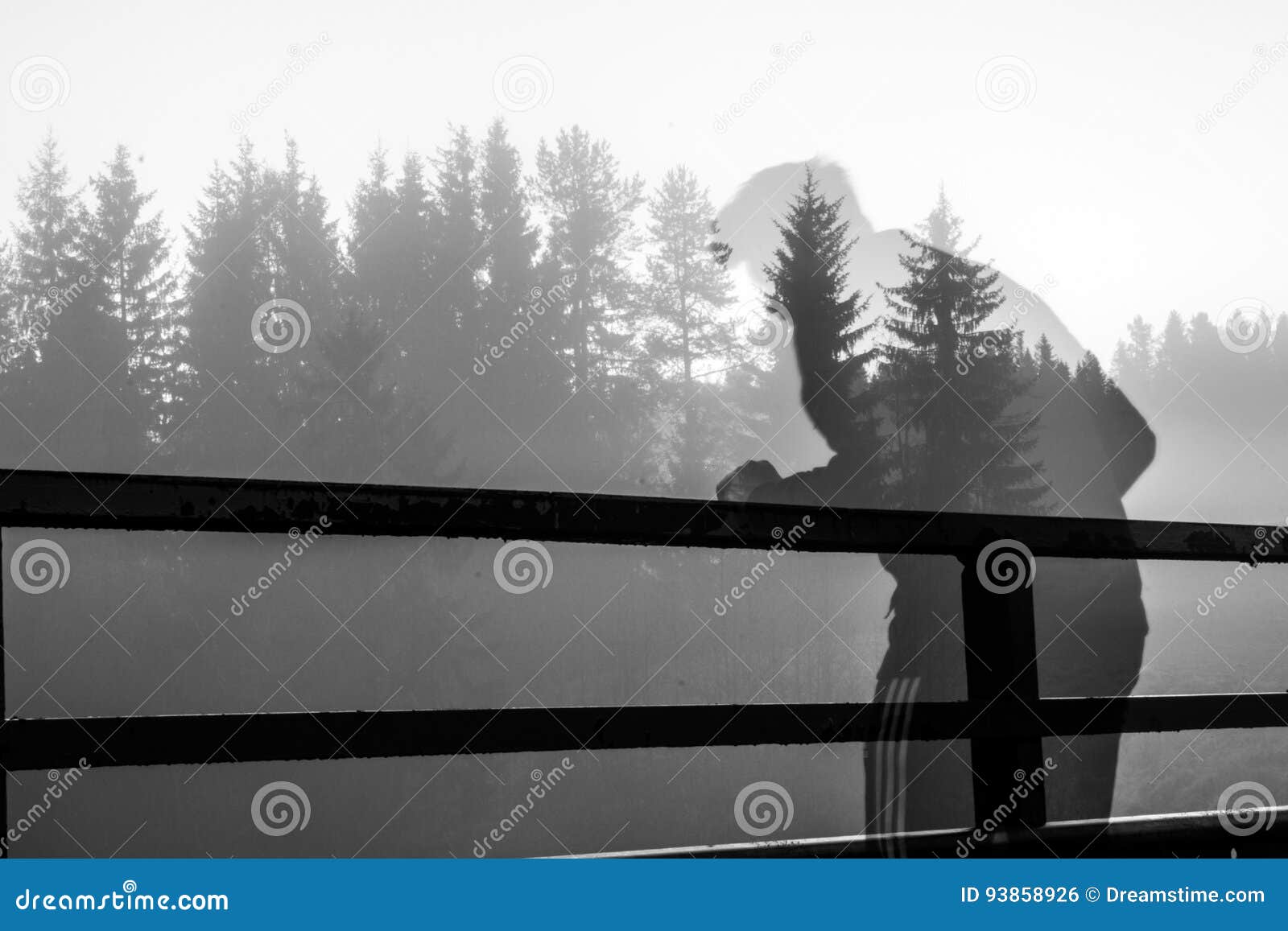 Man looking over edge. stock photo. Image of forest, looking - 93858926