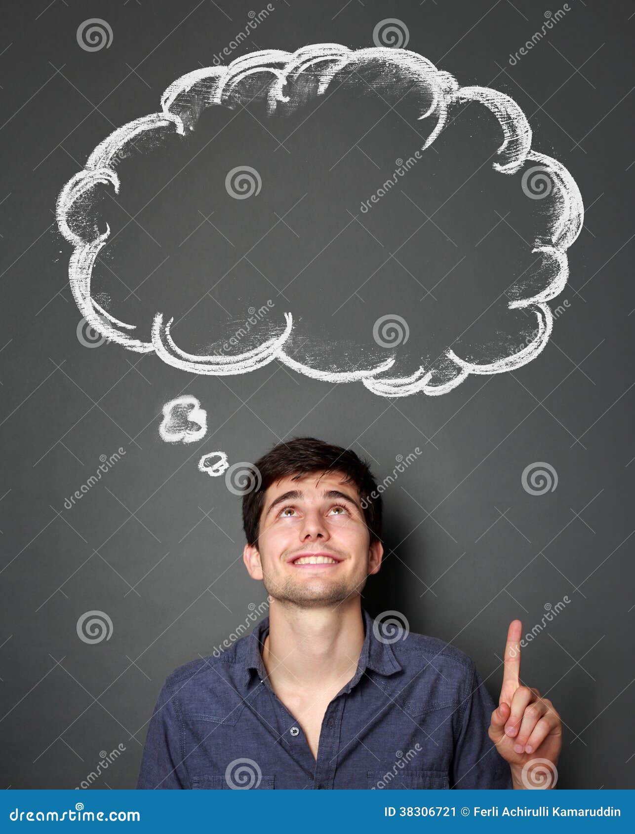 Man Looking and Pointing Up To Blank Bubble Speech Stock Image - Image ...
