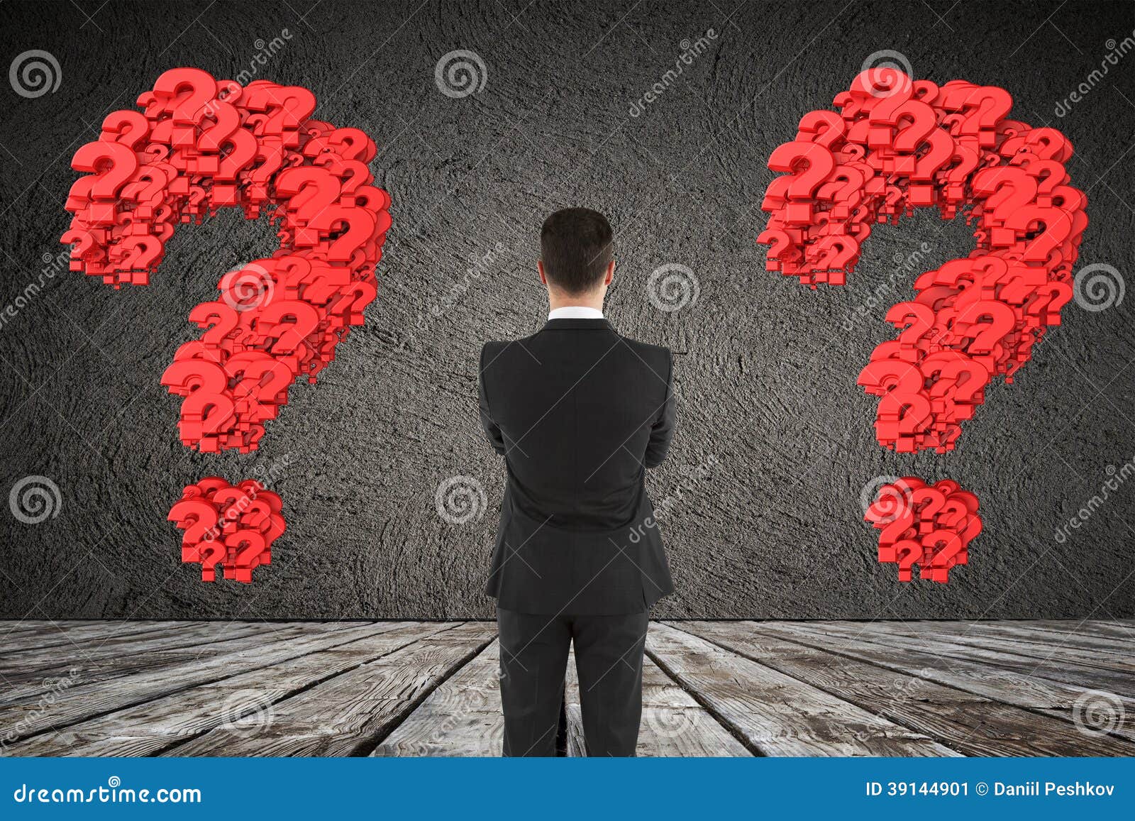 Man Looking at Question Mark Stock Image - Image of help, floor: 39144901