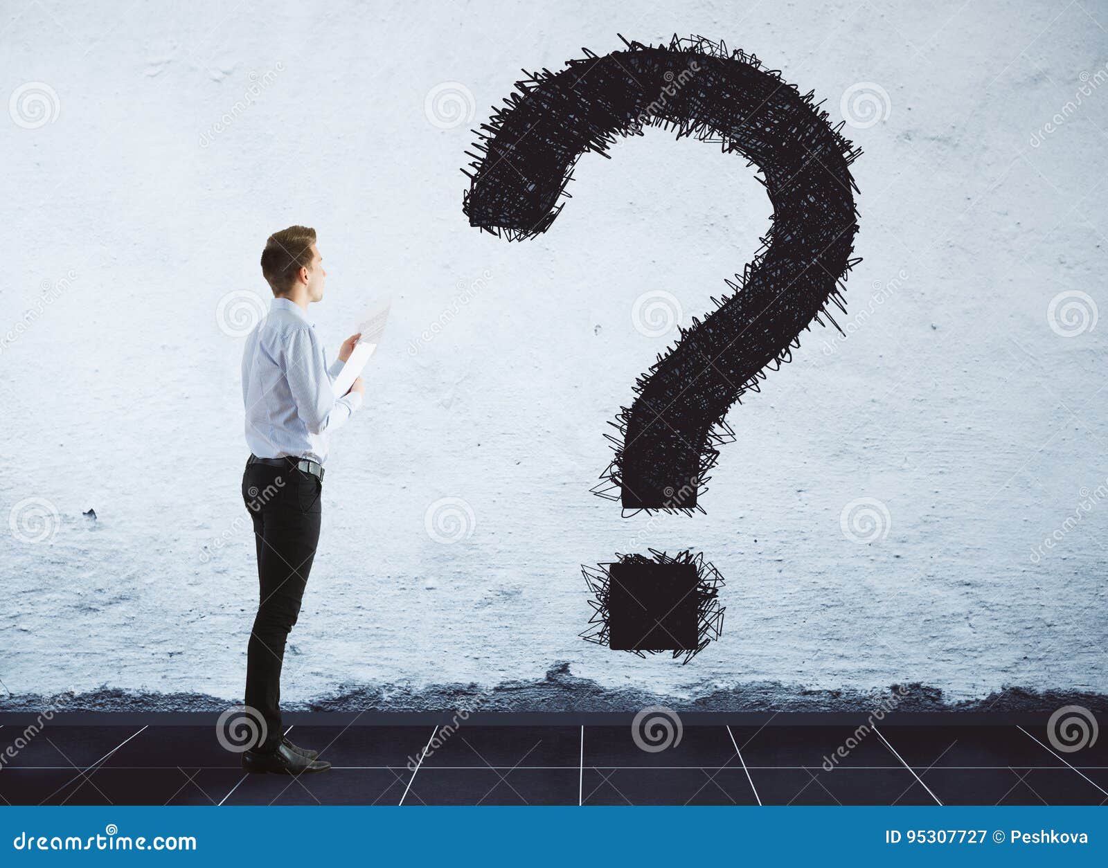 Man Looking at Question Mark Stock Image - Image of looking, room: 95307727