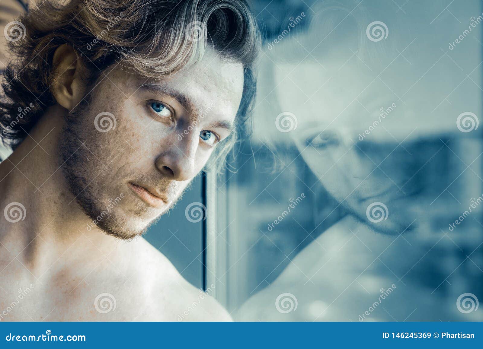 Man Looking Reflection in Glass Stock Image - Image of music, light ...