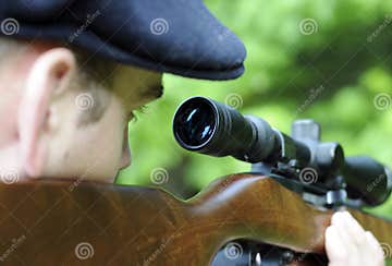 Man Looking through Scope on Stock Photo - Image of gauge, bullet: 14605836